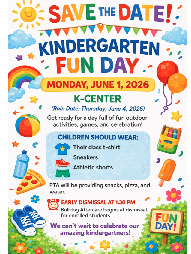 Save the Date: June 1, 2026 Kindergarten Fun Day - Kindergarten Center