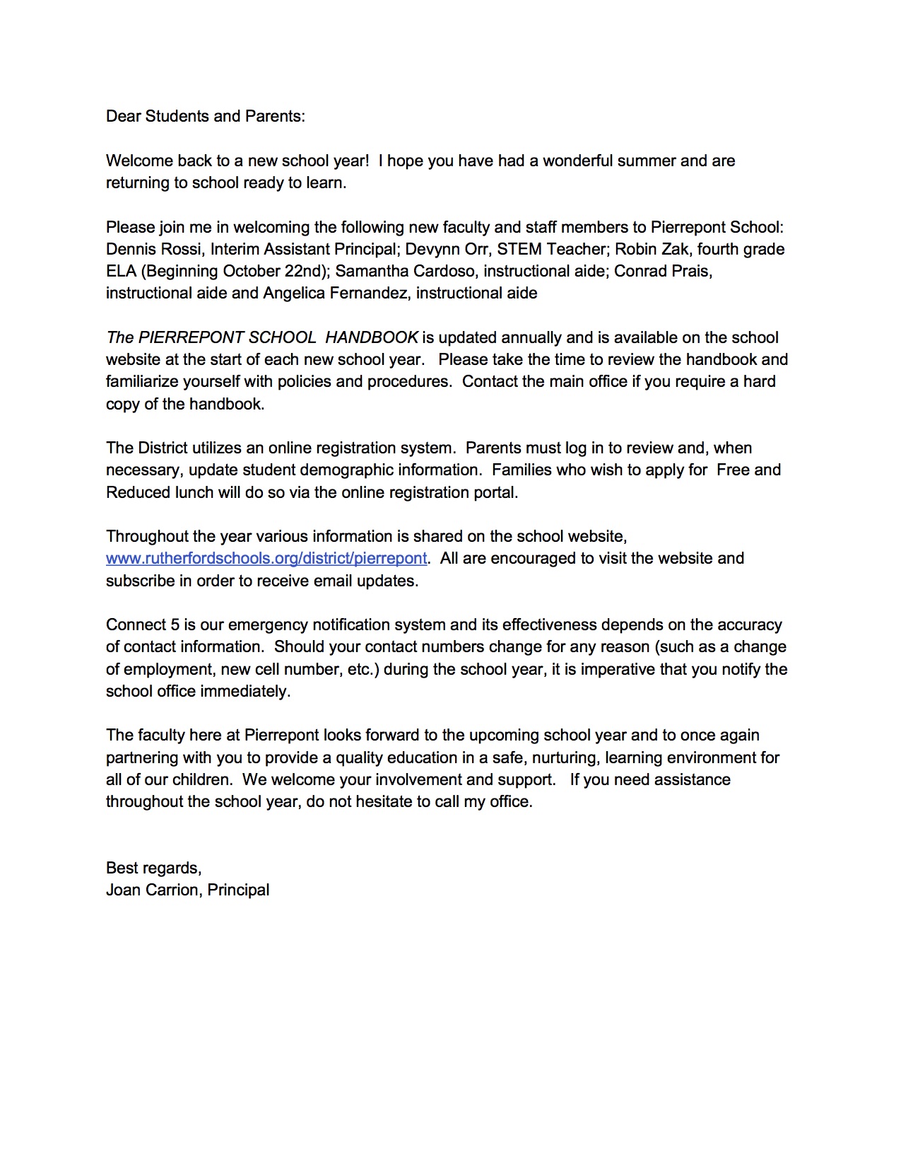 Welcome Back - Pierrepont School