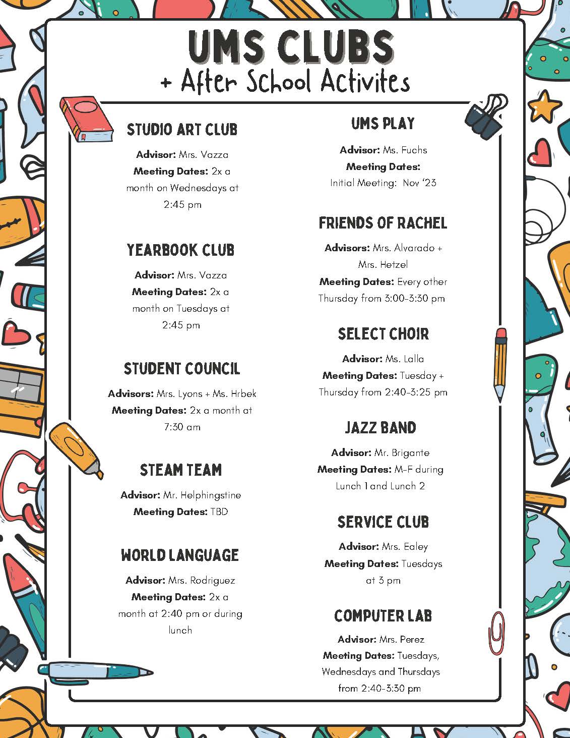 2023 - 2024 UMS Clubs - Union School